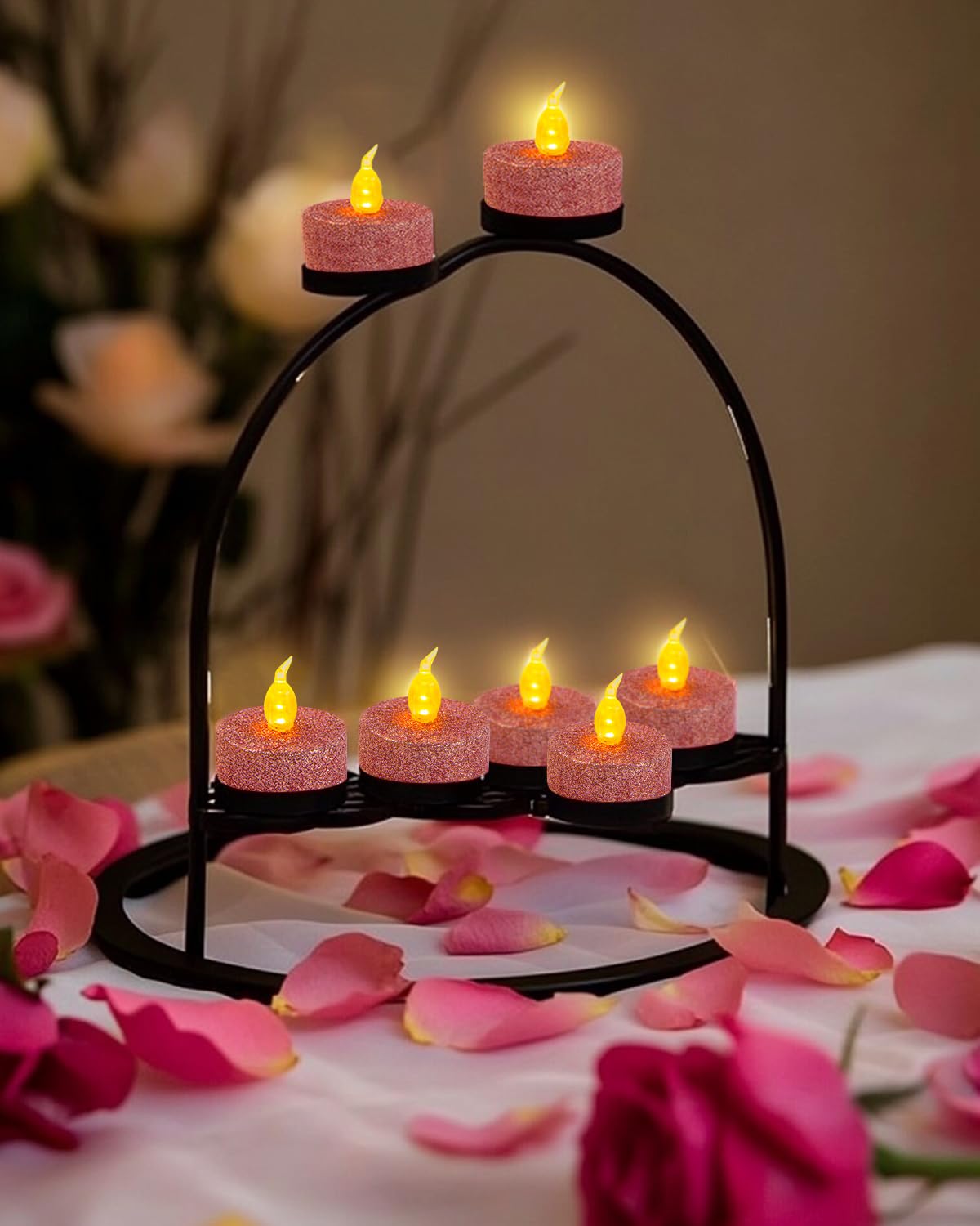 Finecombuy Rose Gold Candles Battery Operated,Glitter Tea Lights with Timer,Flameless Flickering Tealight Led Votive Candles for Home Decor,Wedding,Anniversary