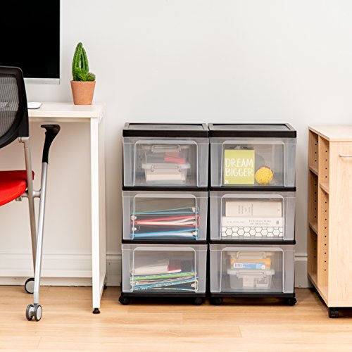 IRIS USA NC-3 Wide Storage Cart, 3 Drawer (2 Pack), Black, 2 Count