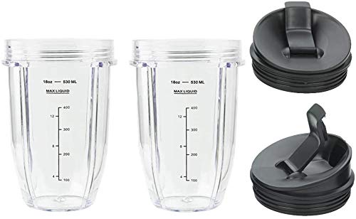 Bidihome Blender Cups for Ninja Blender, 18OZ Cup with Sip & Seal Lids Compatible with 900w 1000w Nutri Ninja Blender Auto iQ series (2 Pack)