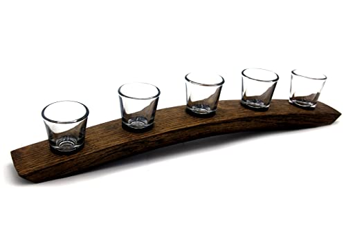 Barrel-Art Barrel Stave 5 Shot or Tasting Flight, 1.5 Oz Glasses Included, Dark Walnut