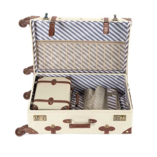 CO-Z Vintage Luggage Sets, 2 Piece Retro Suitcase with Spinner Wheels TSA Lock and Carry On Briefcase, Large 24" Trunk Small 12" Train Case Leather Travel Luggage Set for Women Men, Beige