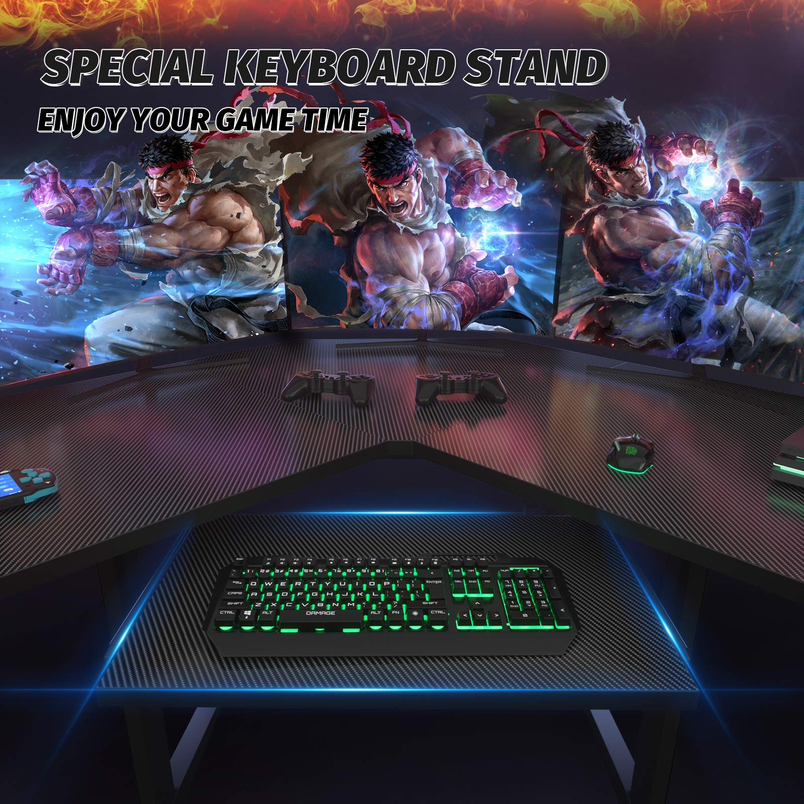 Ecoprsio L Shaped Gaming Desk Corner Gaming Desk, Gaming Computer Desk with Keyboard Tray, Large PC Gaming Desk Gamer Desk Workstation, Computer Gaming Desk Table with Cup Holder and Headphone, Black