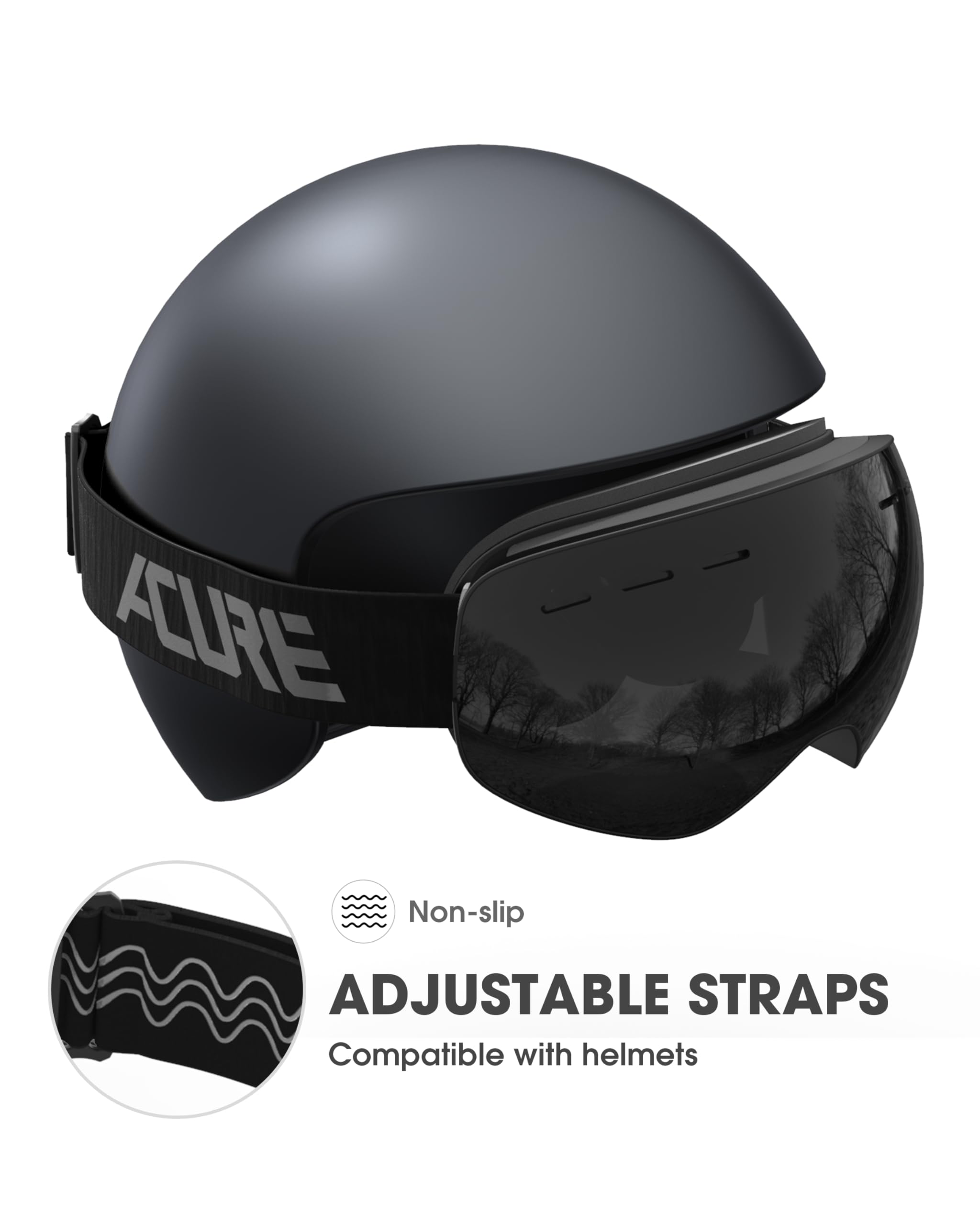 ACURE Ski Goggles, OTG - Over Glasses Snow Snowboard Goggles, Anti Fog, 100% UV400 Protection for Men Women Kids