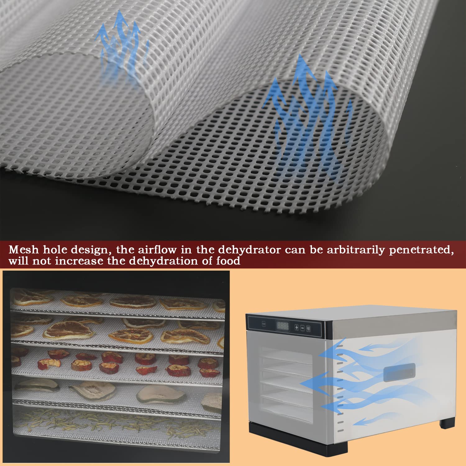 Kispog Dehydrator Sheets for NESCO FD-7SSD, 7 pcs/sets 12x11 inch Mesh Silicone Dehydrator sheets.