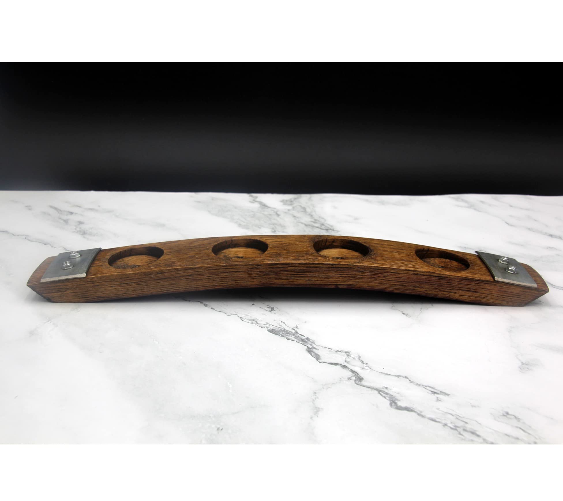 Barrel-Art Barrel Stave Premium 4 Glencarin Glass Whiskey Flight Serving Tray No Glasses Included, Dark Walnut