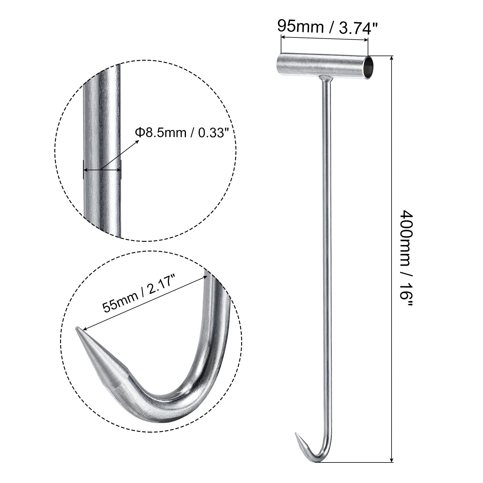 uxcell T-Handle Meat Boning Hook, Galvanized T Hooks for Kitchen Butcher Shop Restaurant 16"(400mm)