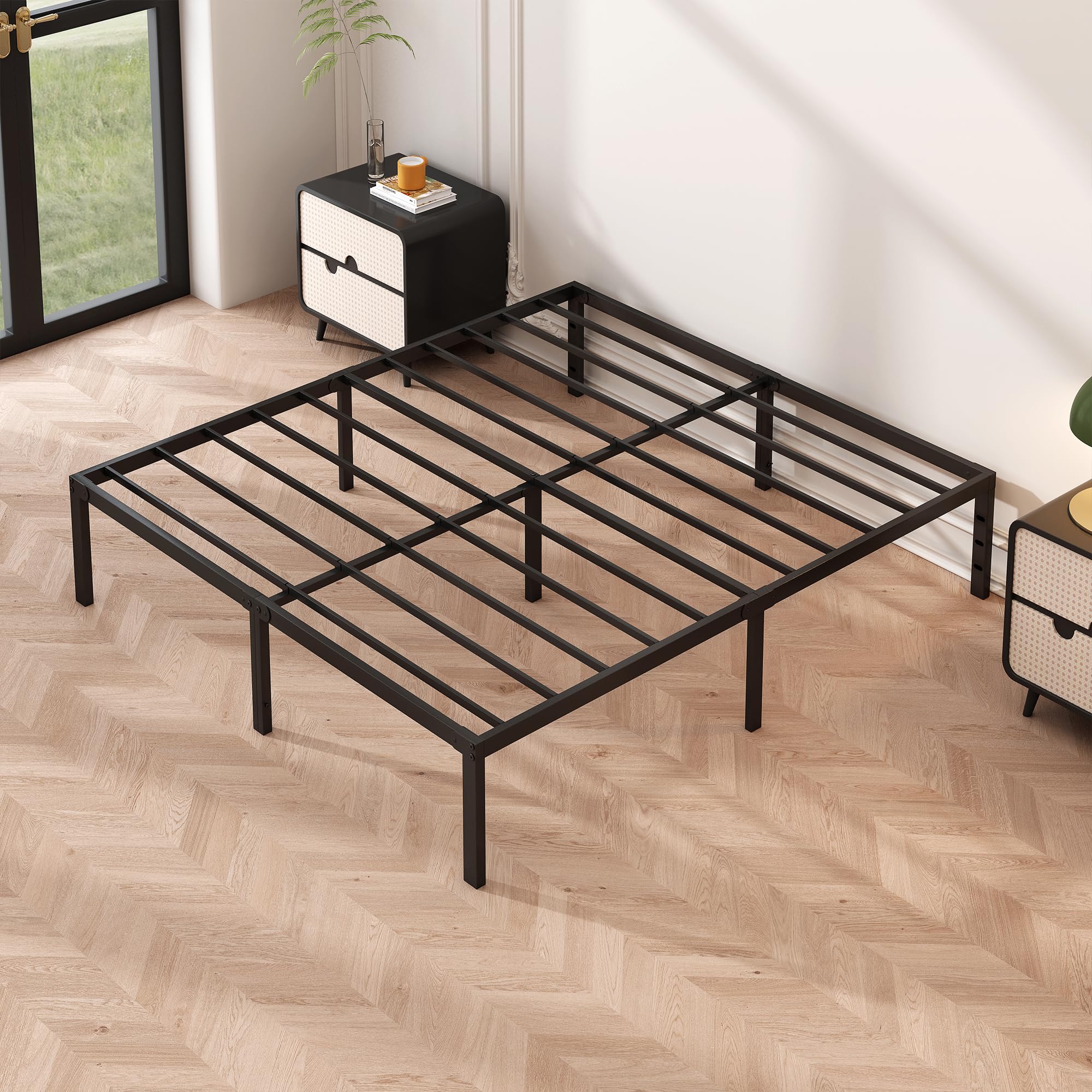 Closadin Black Queen Size Metal Platform Bed Frame with Stable Metal Support and Underbed Storage,18" Height Mattress Foundation,No Box Spring Needed,Easy Assembly