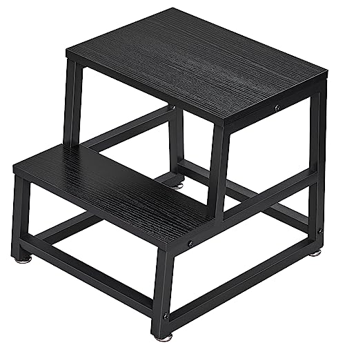BEWISHOME Wooden Step Stool for Adults, Small Step Stool for Kids, Kitchen Step Stool, 2 Step Stool, Bed Steps for High Beds with 500lb Load Capacity, Stepping Stool for Bedroom & Kitchen KTD01H