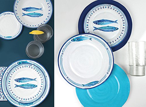 Le Cadeaux Santorini Melamine Oval Platter, 16 Inch, White and Blue