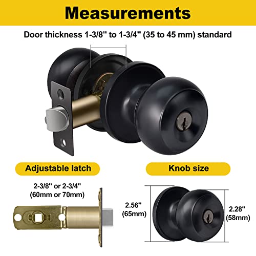 CML Hardware Matte Black Keyed Entry Door Knob for Entrance, Exterior and Interior Use, Round Ball Handle, Stainless Steel