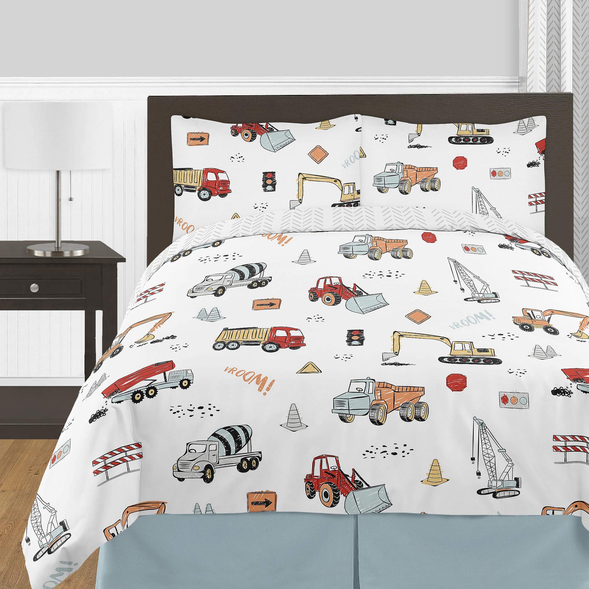 Sweet Jojo Designs Grey Chevron Arrow Window Treatment Valance - Gray and White Geometric Construction Truck Tire Print