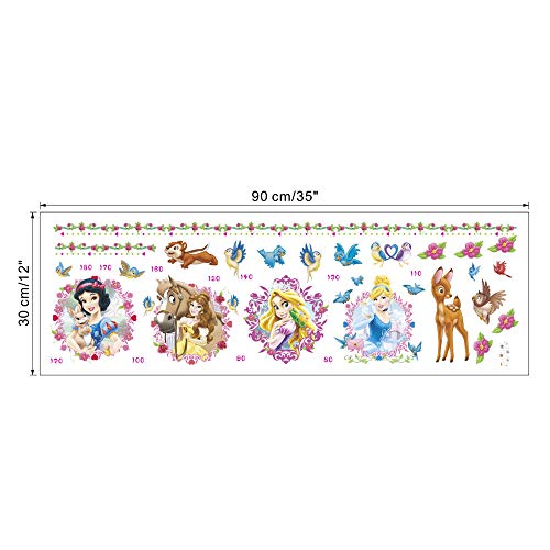ufengke Princess Height Charts Wall Stickers Deer Flowers Wall Decals Art Decor for Girls Kids Bedroom Nursery