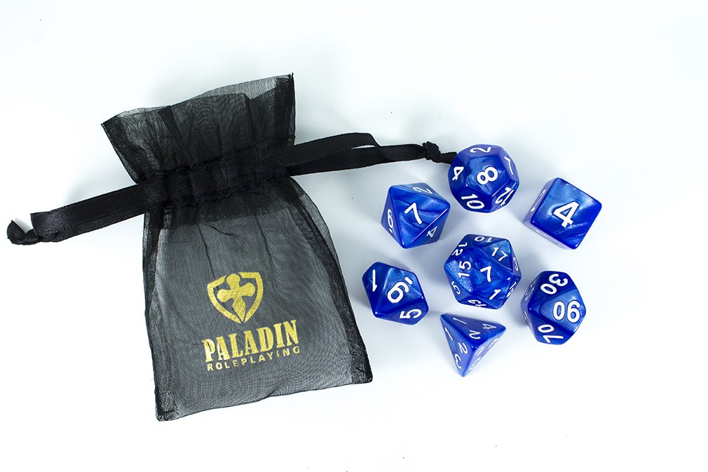 Blue RPG Dice - Full Polyhedral Set - Pearl Effect