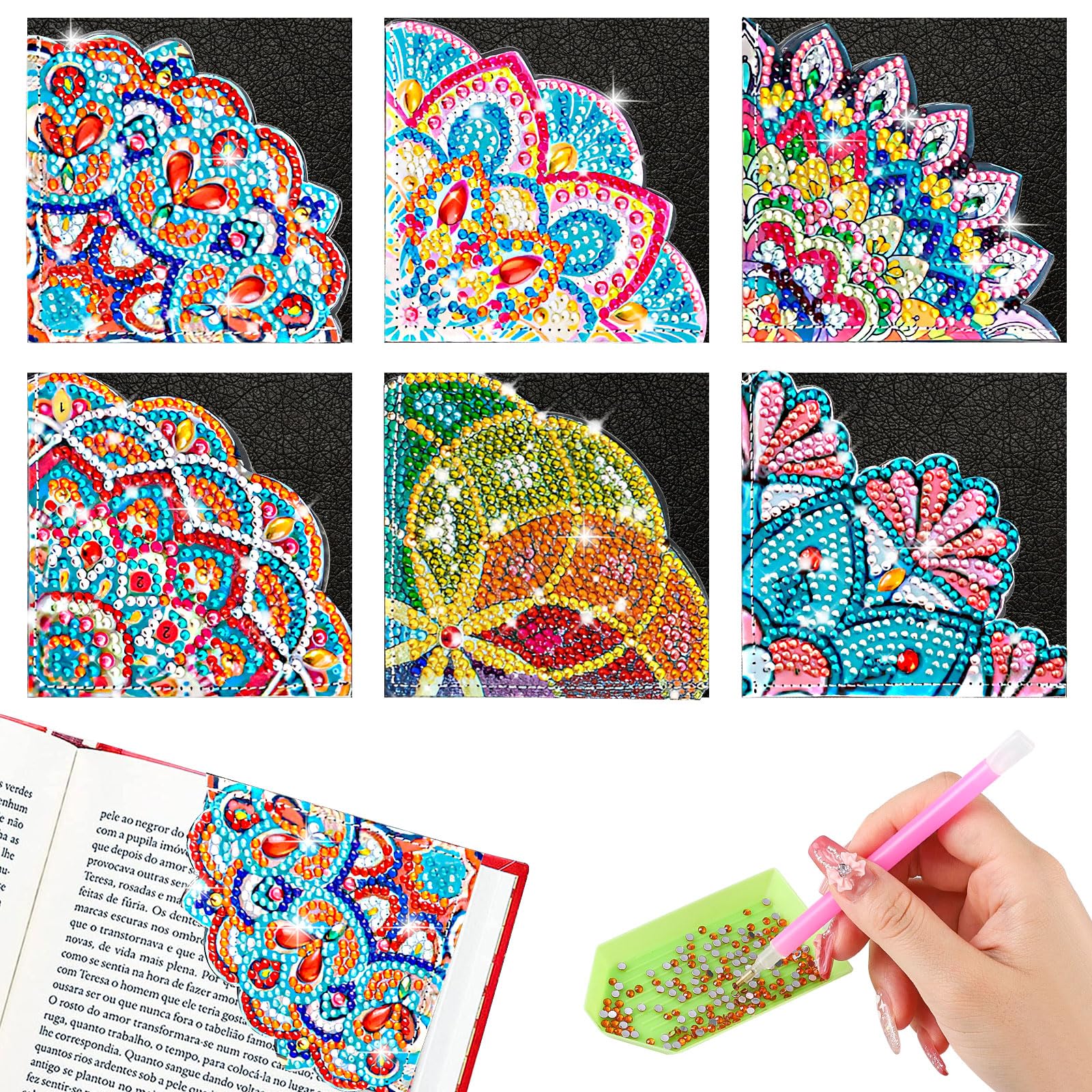 6 Pcs 5D Diamond Painting Bookmarks, Diamond Art Bookmarks Corner Bookmark DIY Triangle Diamond Painting Kits for Christmas Gift Stocking Stuffers DIY Bookmarks Crafts Projects