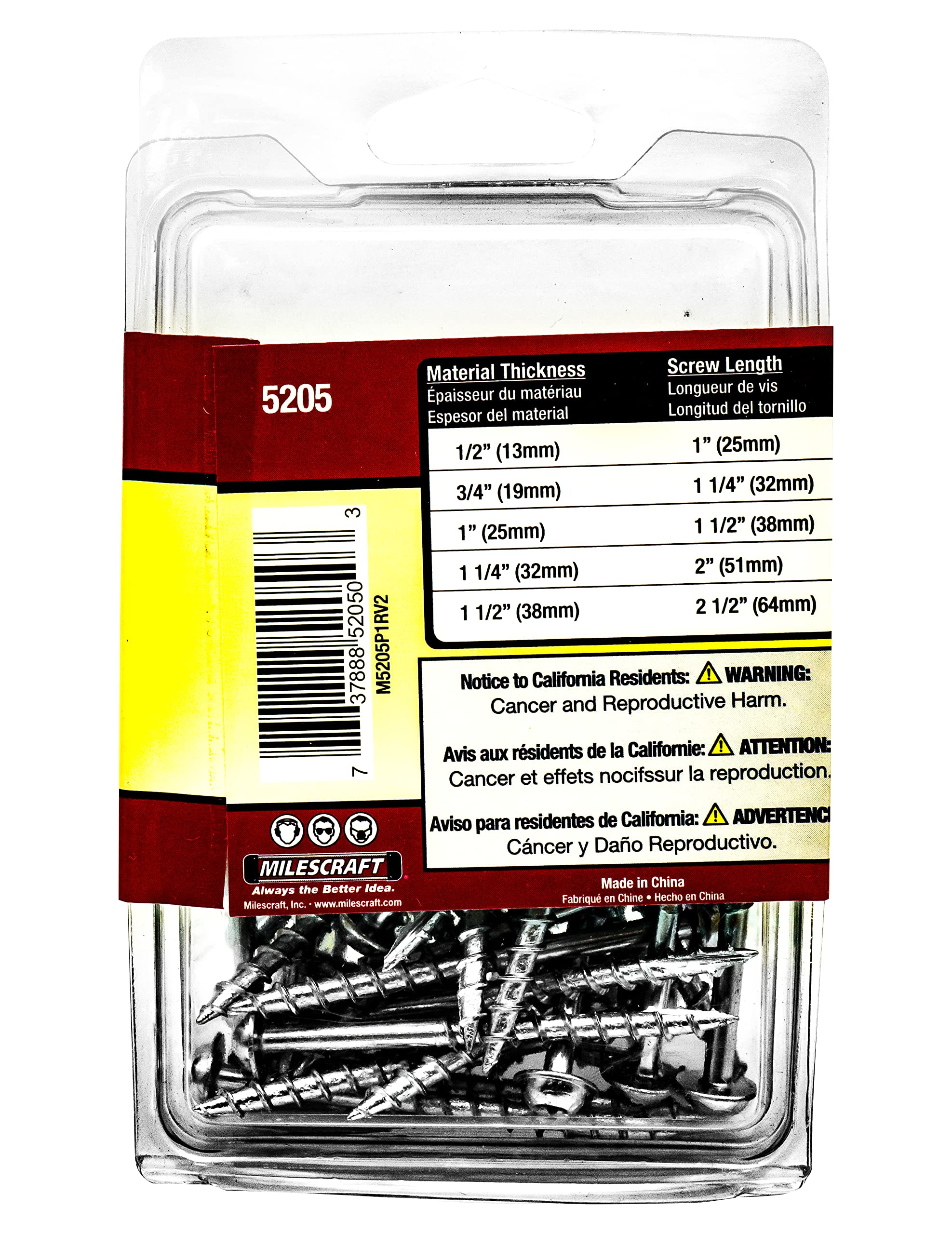 Milescraft 5205 Wood Pocket Hole Screws - #7 x 2" Washer Head with Coarse Thread (50pc.), Torx Drive Self-Tapping, For Indoor Use