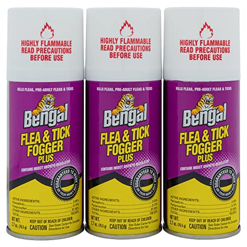 Bengal Flea and Tick Fogger Plus – 3 Pk Odorless Spray Treatment for Home Infestations – 12 Week Insect Killer, 3x2.7 oz