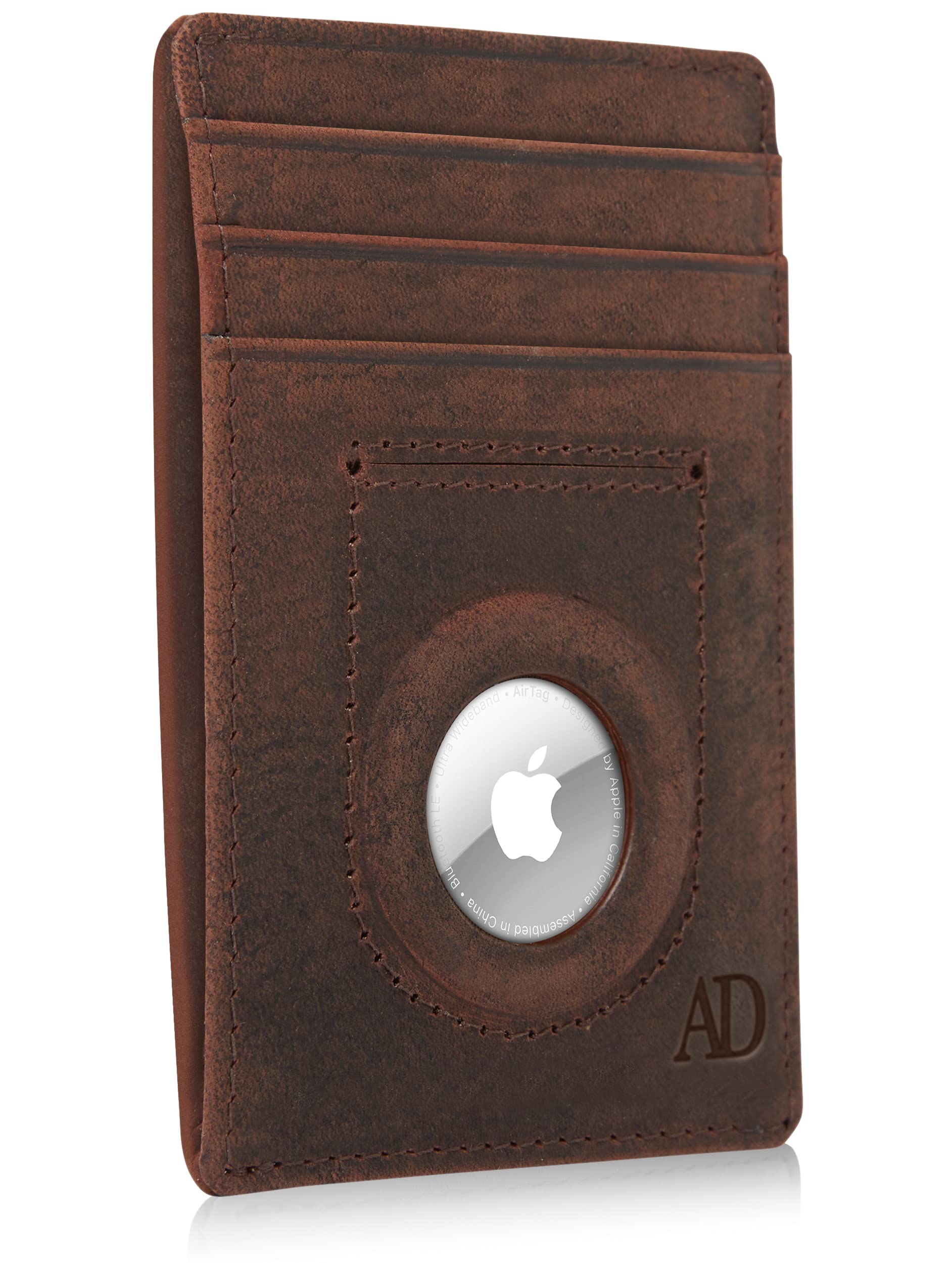 Access Denied Genuine Leather Air Tag Holder - Slim Minimalist Wallets For Men & Women - Front Pocket Thin Mens Wallet RFID Credit Card Holder Gifts For Men - Air Tag NOT Included