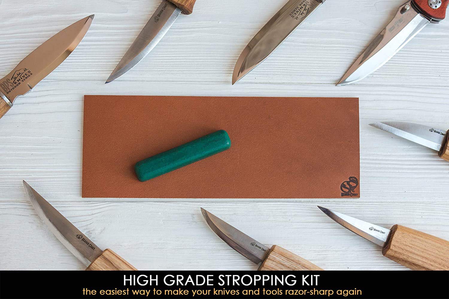 BeaverCraft Whittling Knife for Beginners C1 Kid Stropping Leather Strop Kit for Sharpening Knife Strop LS2P1