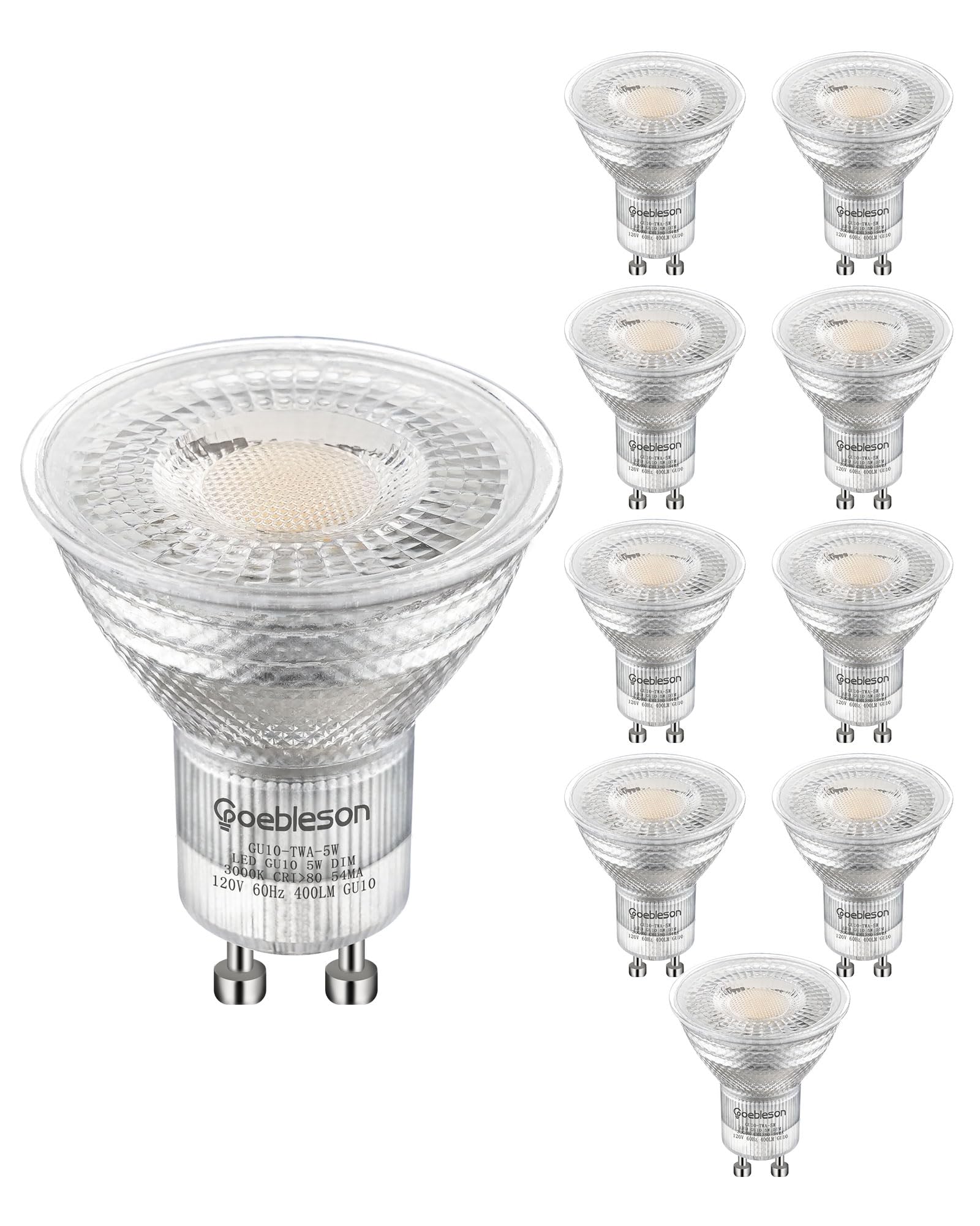 GOEBLESON GU10 LED Bulbs Dimmable, 5W (50W Equivalent) Light Bulbs, 3000K Soft Warm White Track Lighting, 400LM, UL Listed, 6-Pack W08GU1005