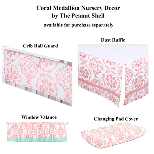 Coral Pink Medallion Fitted Crib Sheet - 100% Cotton Floral Damask Baby Girl Nursery and Toddler Bedding