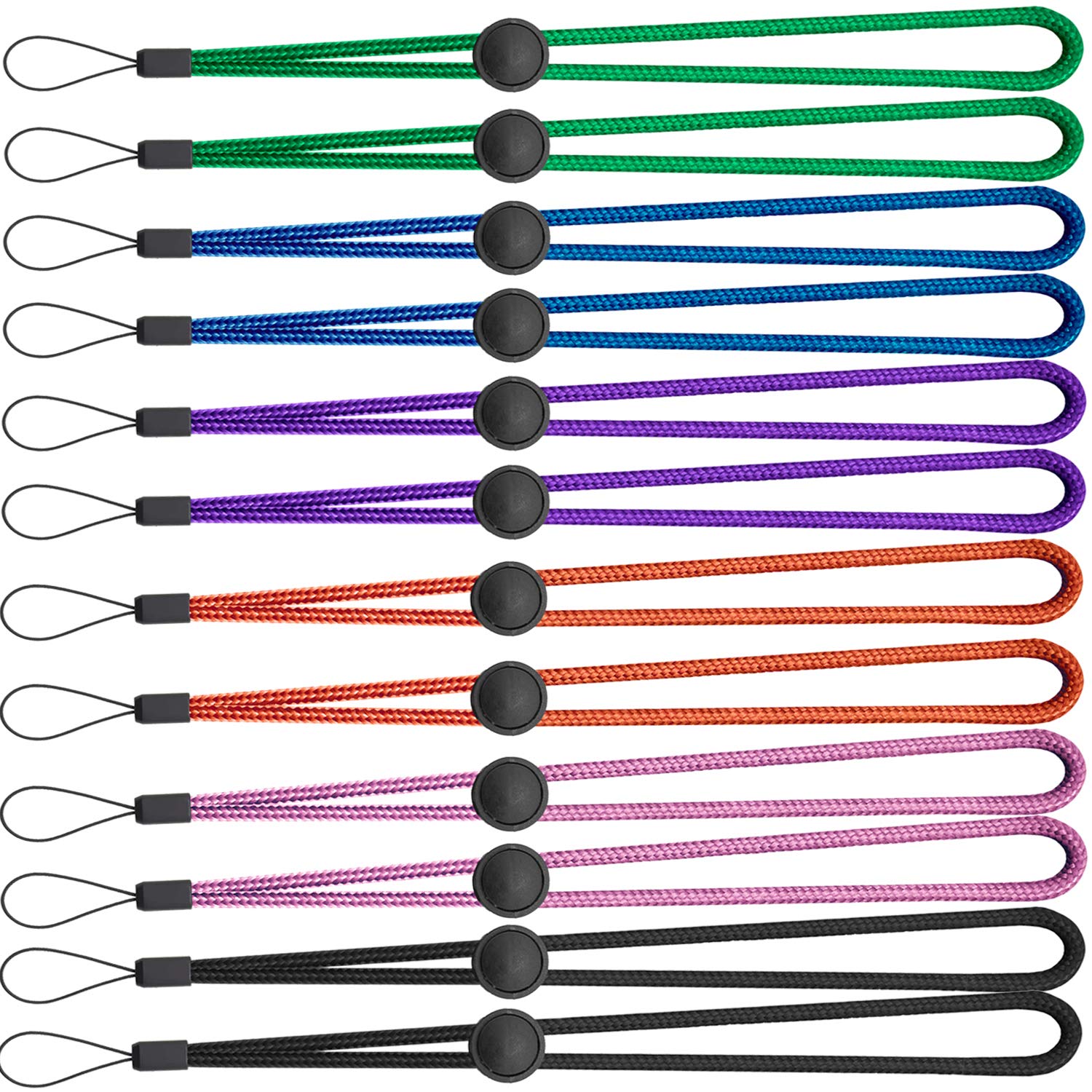 YOUOWO Wrist Lanyard Adjustable length small Strap 12 Pcs Wrist Short Lanyard for Keys Phone Cases Lanyard Keychain USB pink,green,blue,orange,purple,black