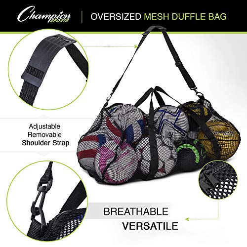 Champion Sports Mesh Duffle Bag with Zipper and Adjustable Shoulder Strap, 15β x 36β, Black - Multipurpose, Oversized Gym Bag for Equipment, Sports Gear, Laundry - Breathable Mesh Scuba and Travel Bag