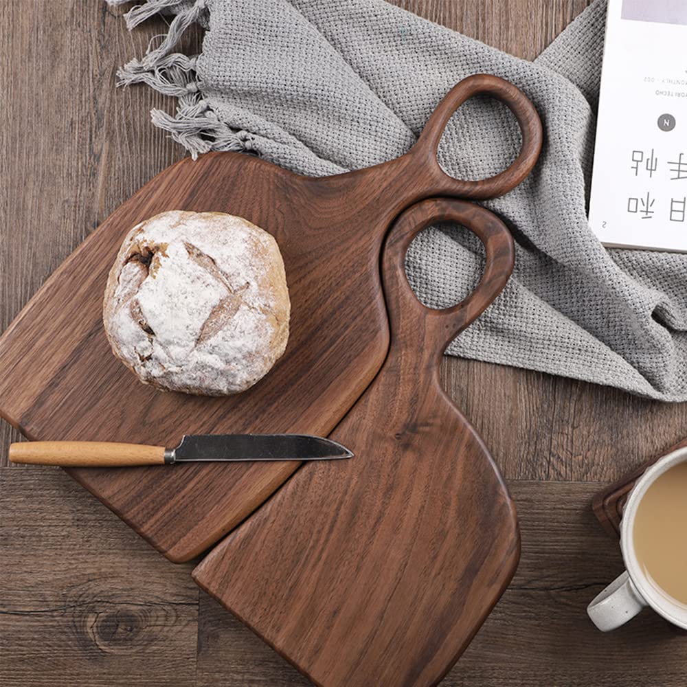 AXUYU Perfect Anniversary, Wedding, Housewarming Gifts for The Couple Cutting Board 2pcs Black Walnut Wood Cutting Board Set with Handle Decorative Serving Charcuterie Board for Kitchen