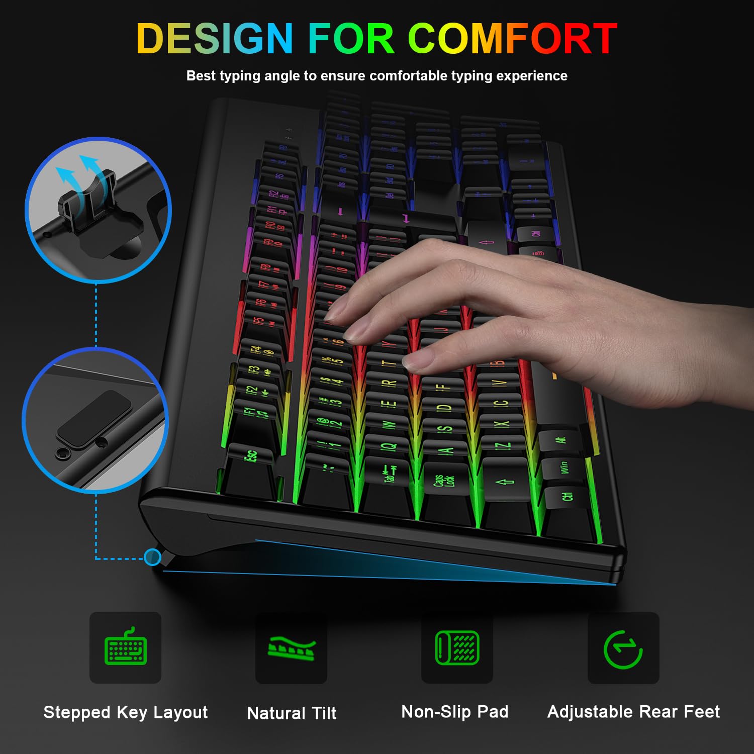 BlueFinger Rainbow Wired Gaming Keyboard and Mouse Combo, RGB Backlit Keyboard with 104 Key, USB Illuminated Gaming Mouse Set for Computer PC Gamer Laptop Mac PS5