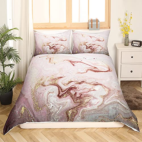 Colorful Marble Duvet Cover Twin Girls Pastel Pink Gold Bedding Set Marble Abstract Art Design Women Comforter Cover Modern Bright Girly Bedding Bedspreads Kids Marble Pattern Print Decor Bed Cover