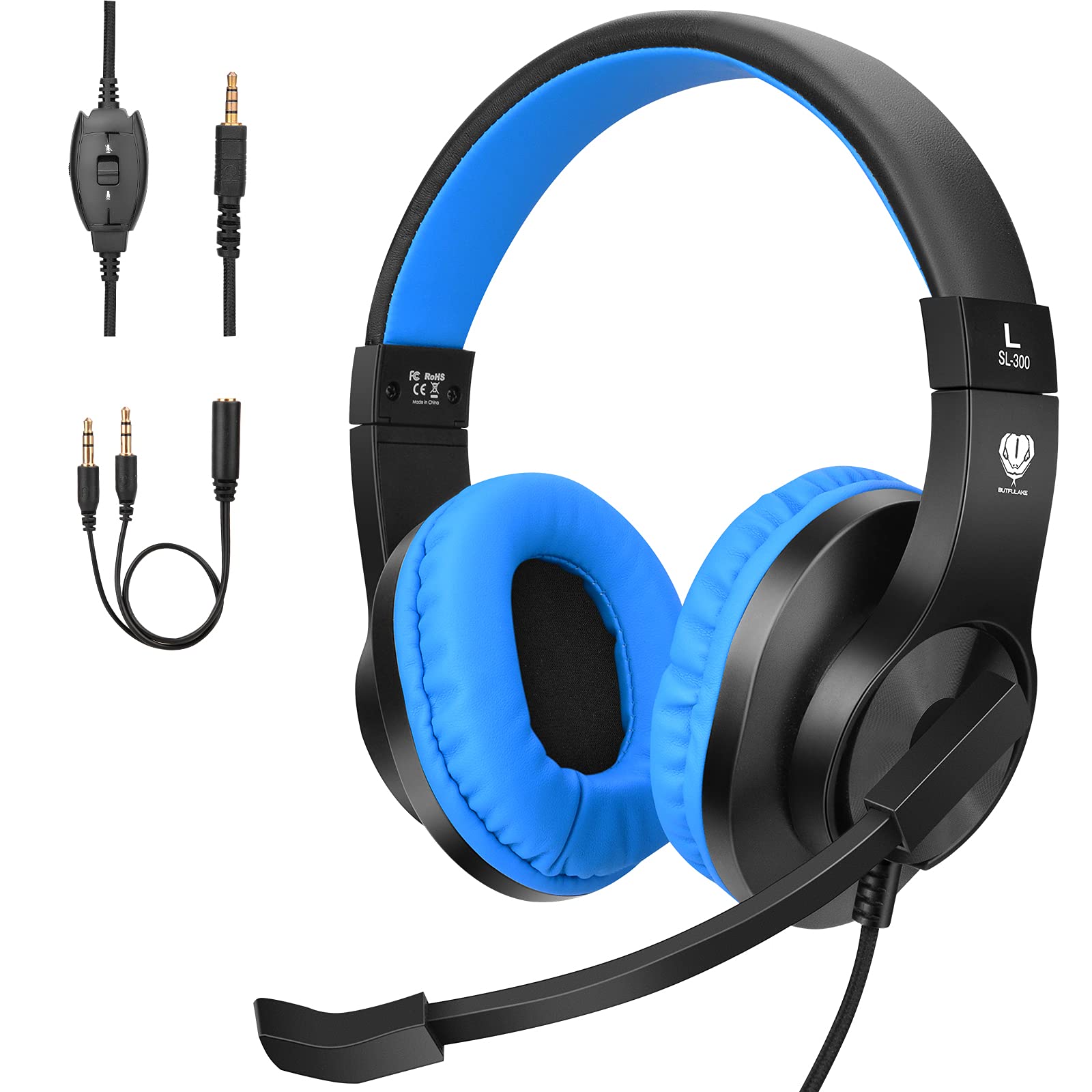 BlueFire Kids Headphones for Online School, Children, Teens, Boys, Girls, 3.5mm Stereo Over-Ear Gaming Headphone with Microphone and Volume Control for PS4, PS5, New Xbox One(Blue)