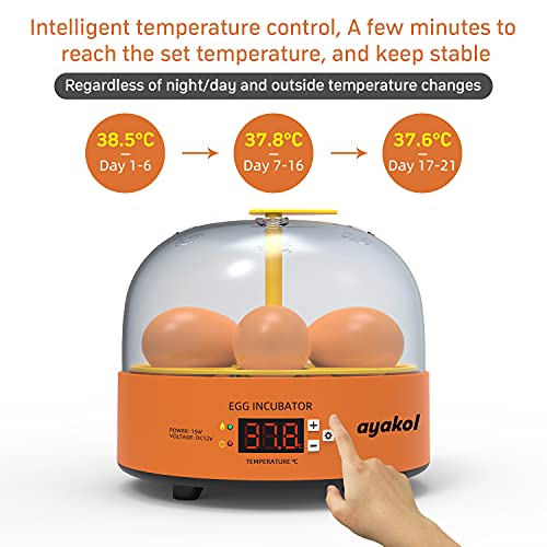 ayakol Small 6 Egg Incubator with External Lever Egg Turner,Temperature Control, Humidity Control, Led Candler, Hatcher for Chicken Duck Pigeon Quail Parrot,360 Degree View…