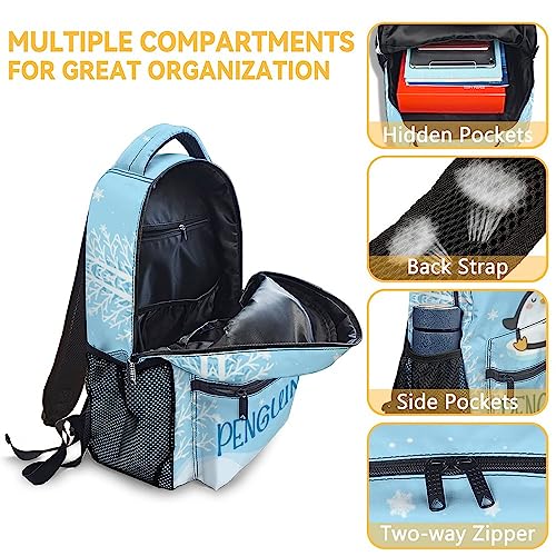 CUNEXTTIME Penguin Backpack for Girls Boys, 16 Inch Blue Backpacks for School, Cute Lightweight Durable Bookbag for Kids
