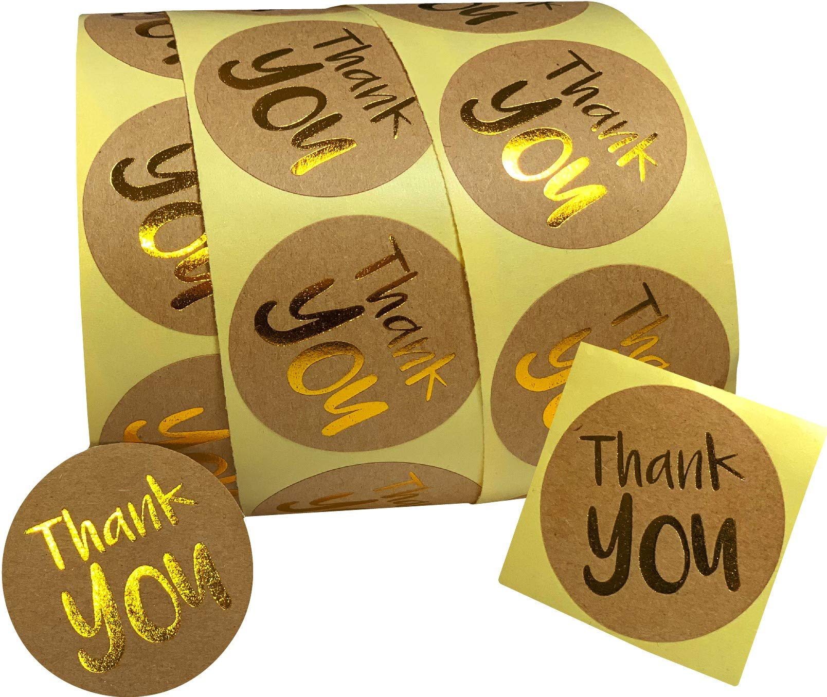 Ada’s Pen & Paper - 1.5” Round Thank You Stickers Roll - 500 Count | Custom Design Gold Foil Letters | Kraft Paper | Small Business | Decorative | Craft Labels | Cute | Wedding | Envelope Stamp