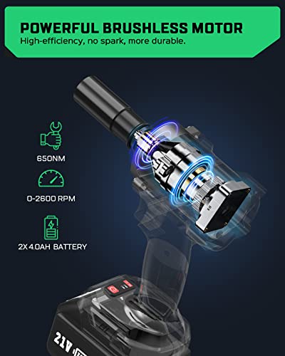 Avhrit Impact Wrench with a Battery, 650Nm/479ft-lbs Impact Wrench 1/2, Cordless Compact Impact Wrench, Brushless Impact Driver Kit for Car Tires Home