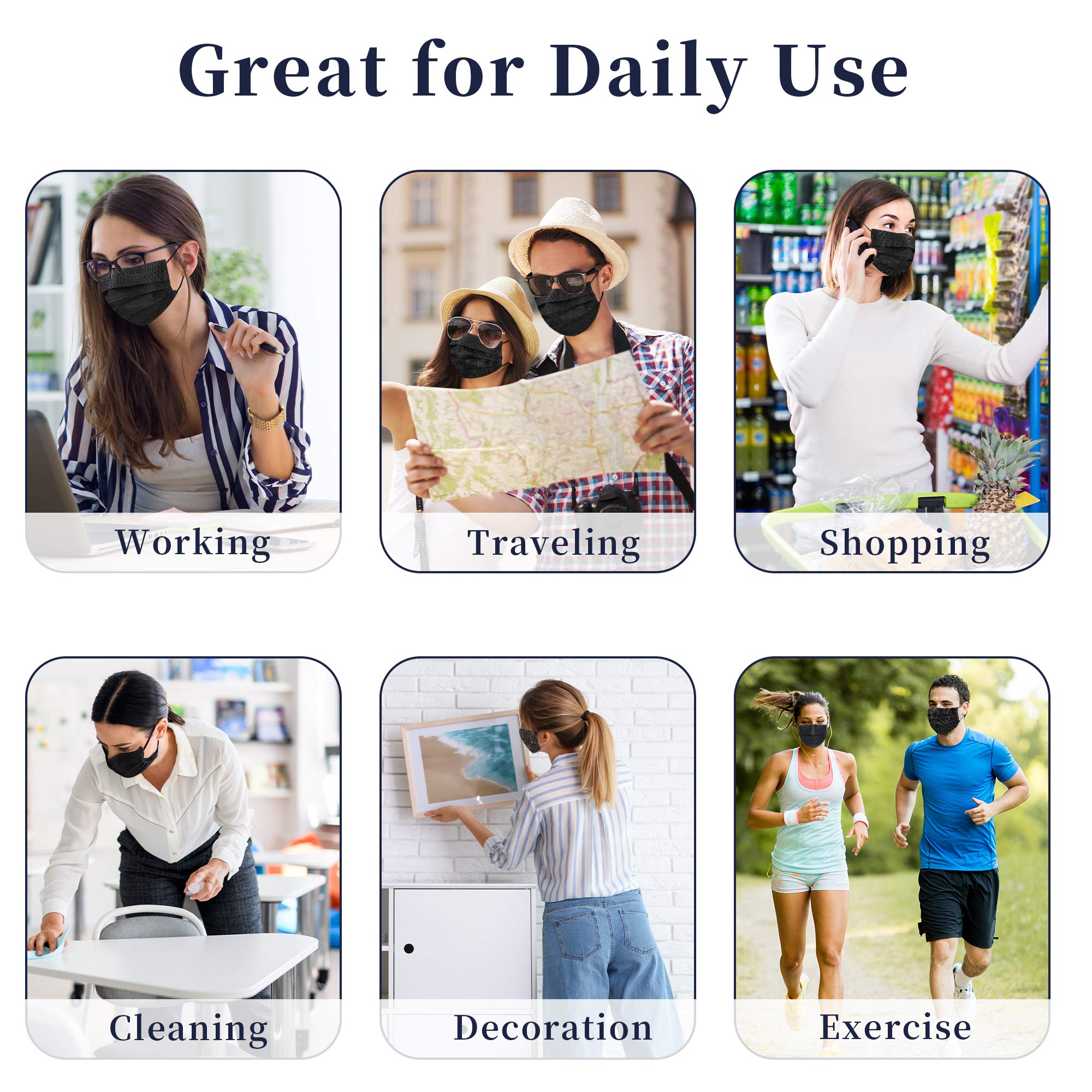 AOTDAOU Black Face Mask for Adults Women Men, Black Face Mask Disposable, Breathable Disposable Mask with Adjustable Ear Loops (30PCS)