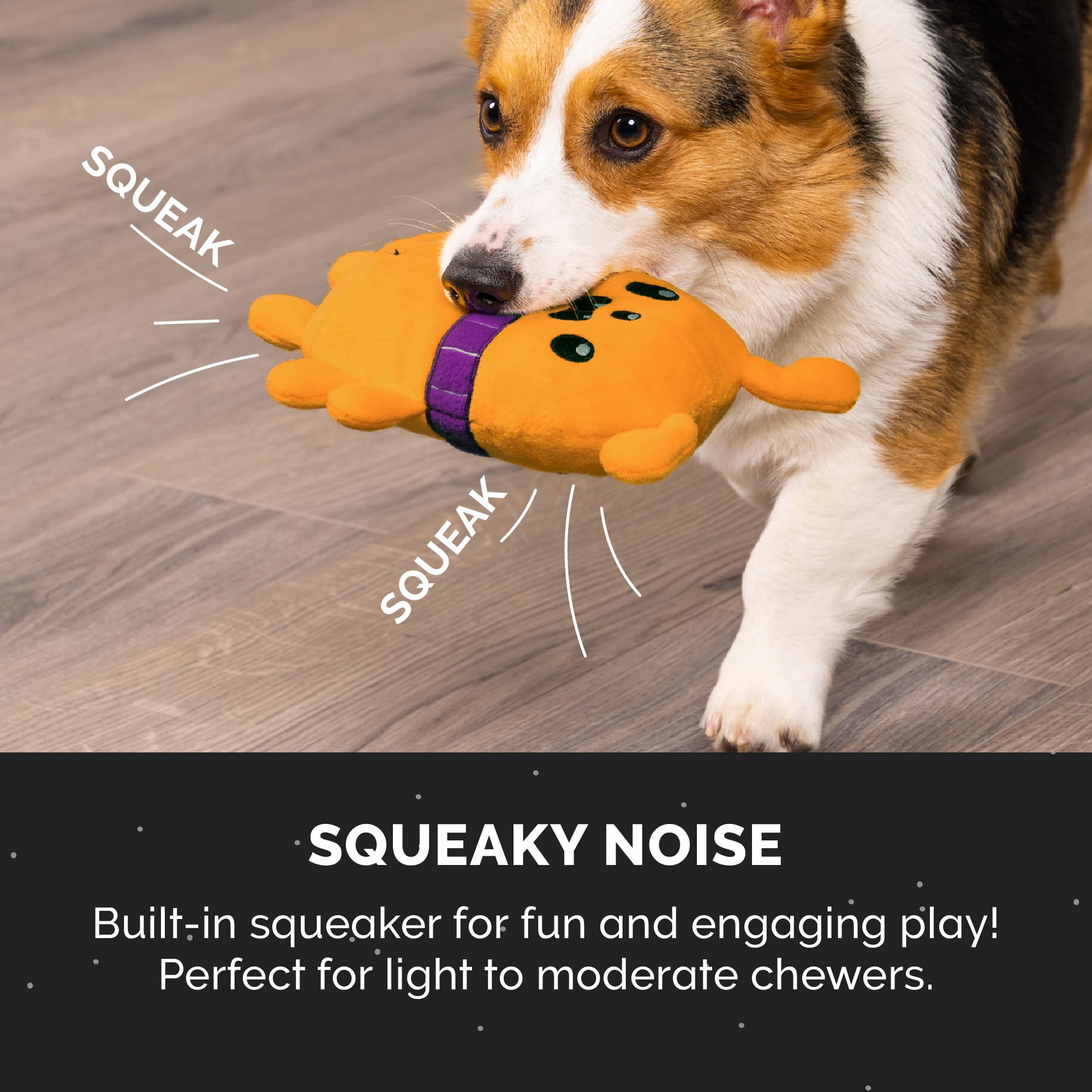 Furhaven Squeaky Dog Toy for Small/Medium Dogs w/ Spiky TPR Core for Dental Chewing - Hubble the Martian TPR Plush - Orange/Purple, One Size