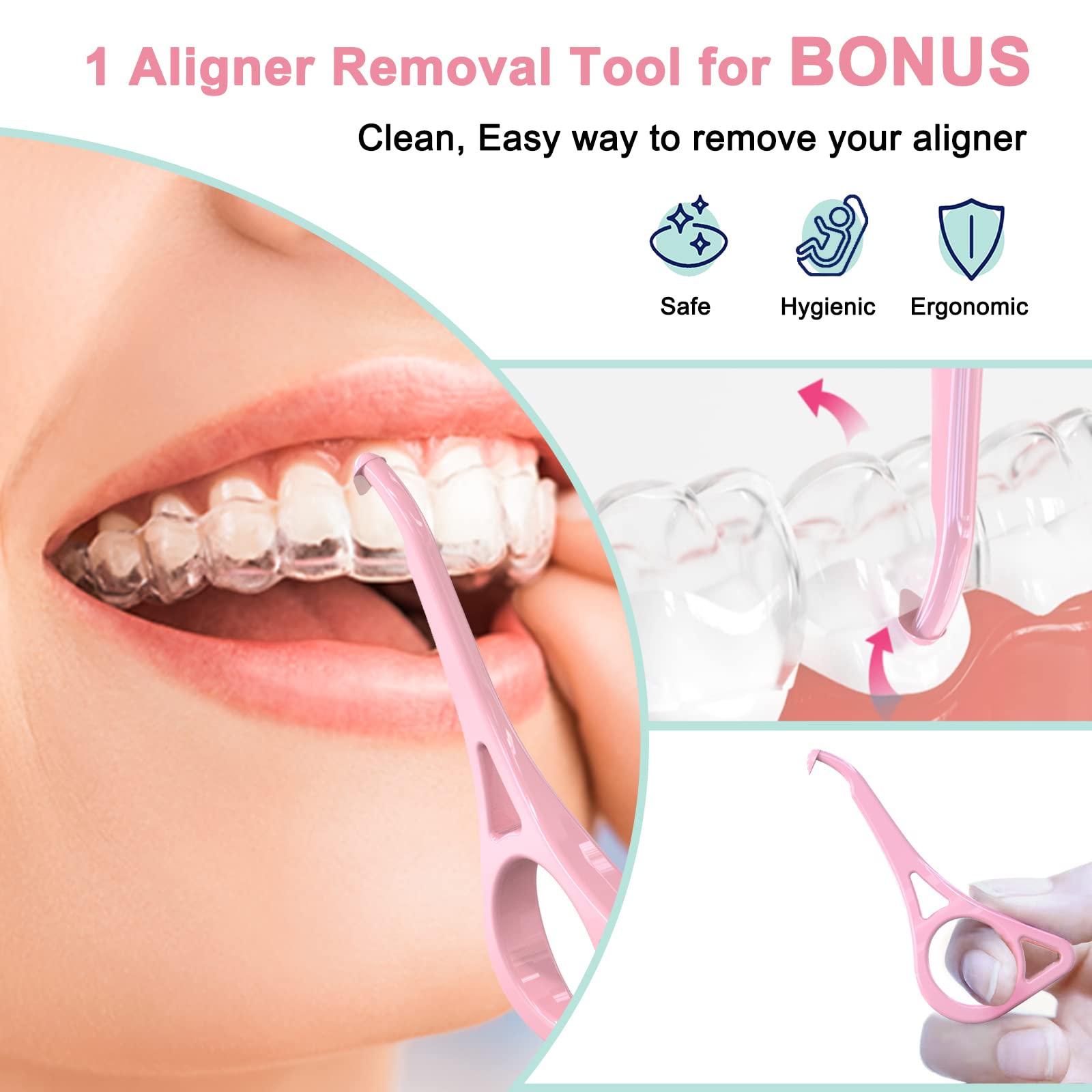 Aligner Case with Mirror and Aligner Removal Tool- Compatible with Invisalign, Aligners, and Mouth Guards, Premium Retainer Case with Magnetic Closure and Textured Liner- Easy to Use (Pink)
