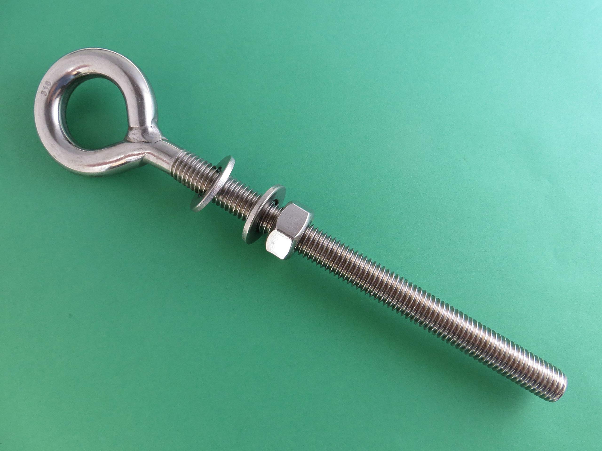 US STAINLESS 2 Pieces Stainless Steel 316 M12 Eye Bolt 12mm x 150mm Bolt Marine Grade Pitch of 1.75