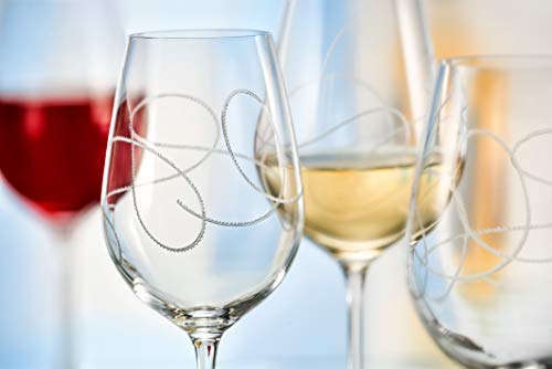 Barski Wine Glass, Goblet, Crystal Glass, Set of 4 Glasses, with String Design, Made in Europe, 14 oz.