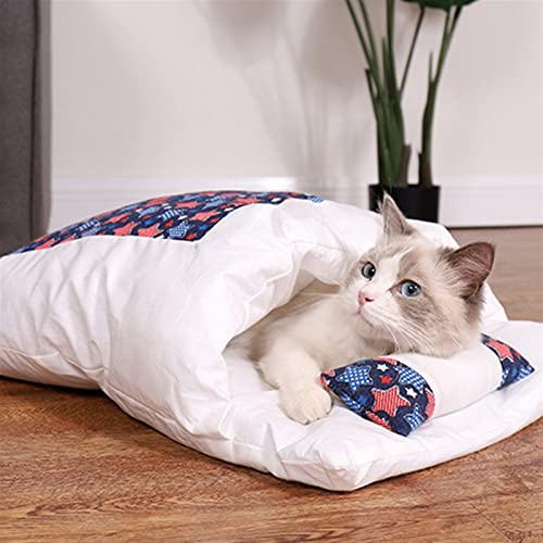 BECTAN cat Sofa Cat Bed Winter Removable Warm Cat Sleeping Bag Deep Sleep Pet Dog Bed House Cats Nest Cushion with Pillow Cat Supplies (Color : Pink ice Cream, Size : L)