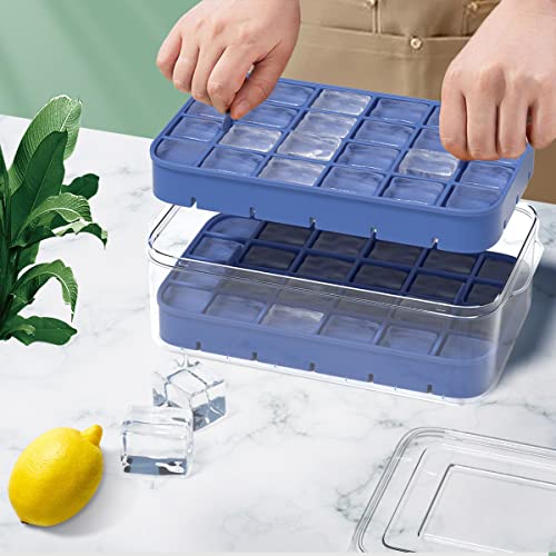 Ice Cube Tray with Lid and Bin, ROTTAY Ice Trays for Freezer, Easy-release 48 Small Nugget Silicone Ice maker with Ice Bucket, Ice Cube Storage Container Set for Chilled Drink and Smoothie, Blue