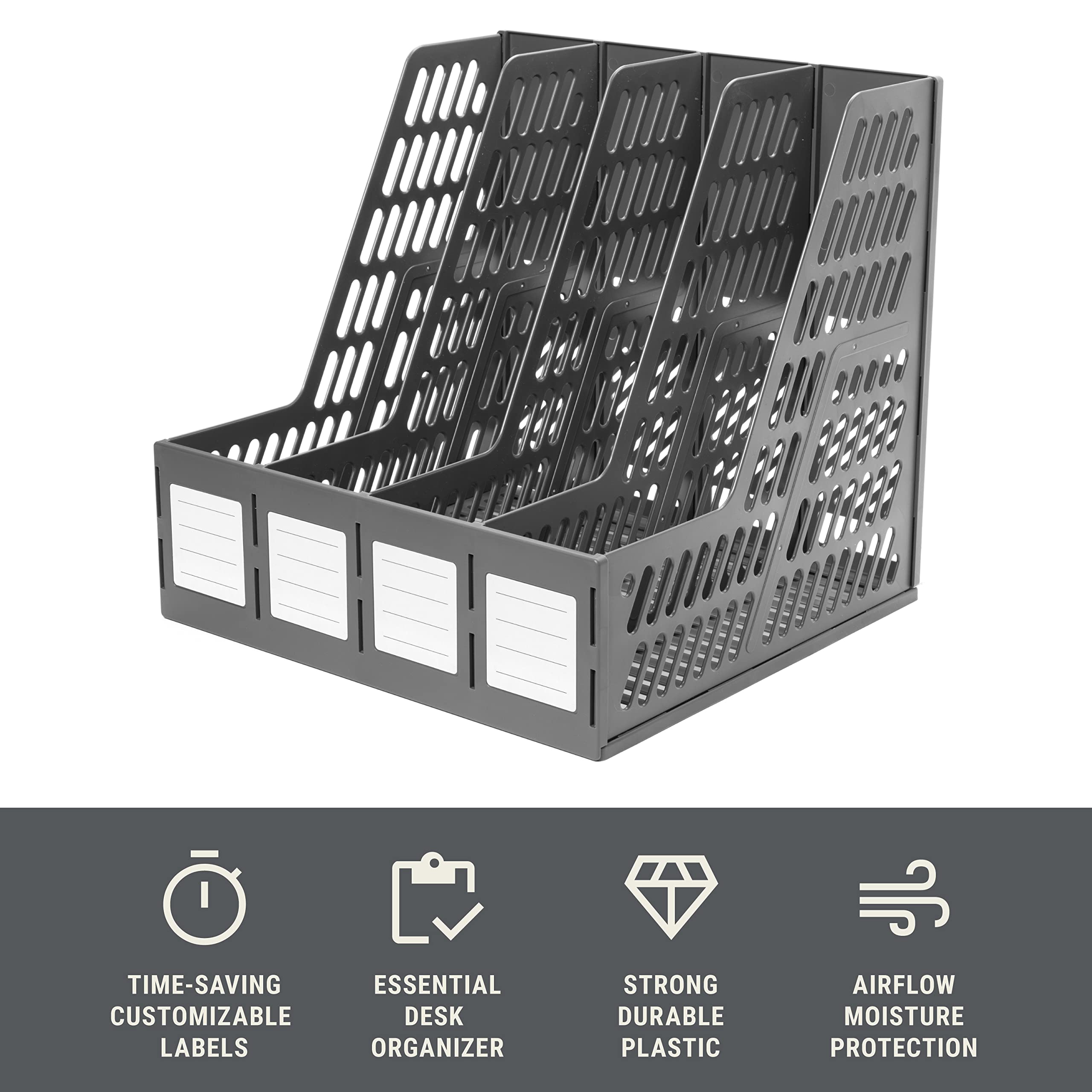 Alfion Collapsible Magazine Holder, 4 Vertical Slots | Modern Color Office Desk Organizer for File Storage (Charcoal Gray)