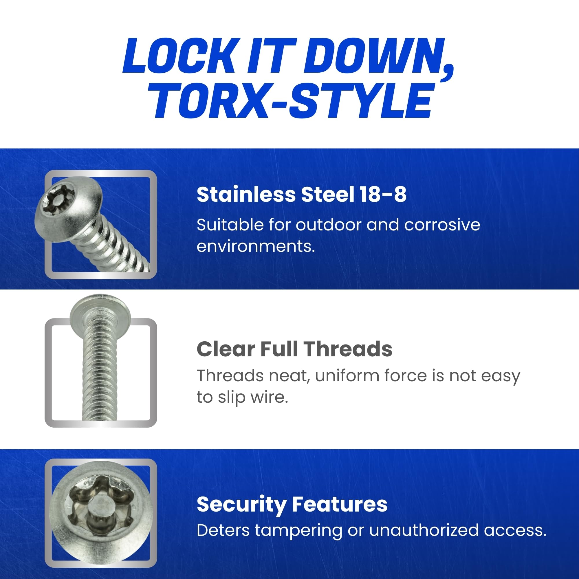 Fastenere Torx Security Sheet Metal Screws - #14 x 3/4" (10-Pack) Button Head, Tamper-Resistant, Anti Theft Stainless Steel Screws for Higher Level of Safety & Secure Fastening Solution