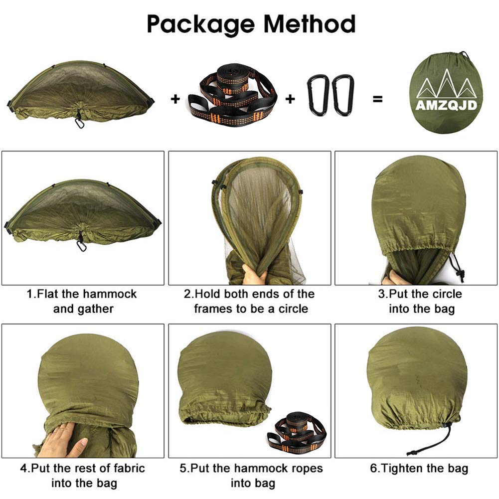 AMZQJD Camping Hammock with Automatic Pop-up Mosquito Net, Portable Single & Double Hammock with Tree Straps, Carabiners and Storage Bag for Outdoor, Travel, Hiking(Camouflage)