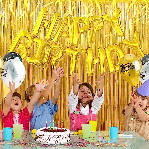 Birthday Party Decorations| 3 Pack 3.3 x 9.9 ft Gold Foil Fringe Curtains Party Supplies|Tinsel Curtain Backdrop for Parties, Glitter Streamers Backdrop for Birthday/Photo Booth Backdrops/Party Decor