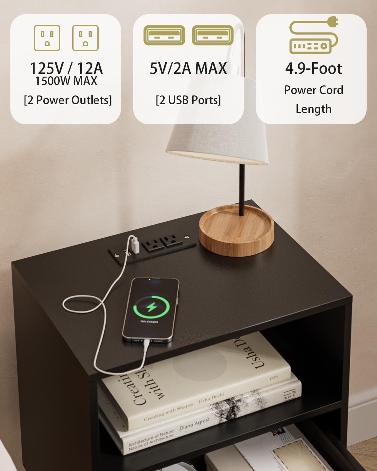 Aobafuir Wood Nightstand, Night Stand for Bedroom, Bedside Table with Drawers, Farmhouse End Table with Storage for Living Room (Modern)