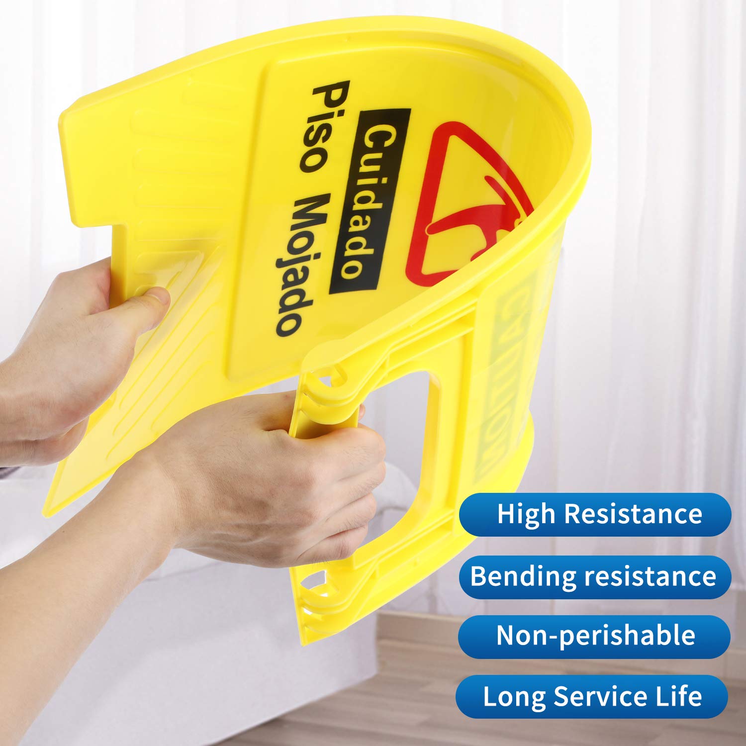 CERLMLAND Caution Wet Floor Sign, Foldable Sturdy Bilingual Double-Sided Safety Warning Signs for Commercial Use (3-Pack Yellow)