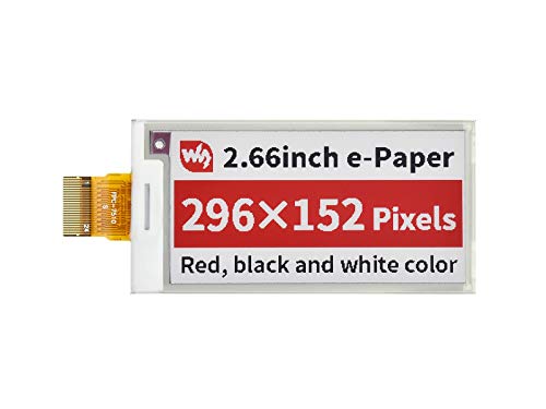 waveshare 2.66inch E-Paper E-Ink Raw Display Compatible with Raspberry Pi 4B/3B+/3B/2B/B+/A+/Zero/Zero W/WH/Zero 2W Series Boards 296×152 Pixels Red/Black/White Three-Color SPI Interface Without PCB