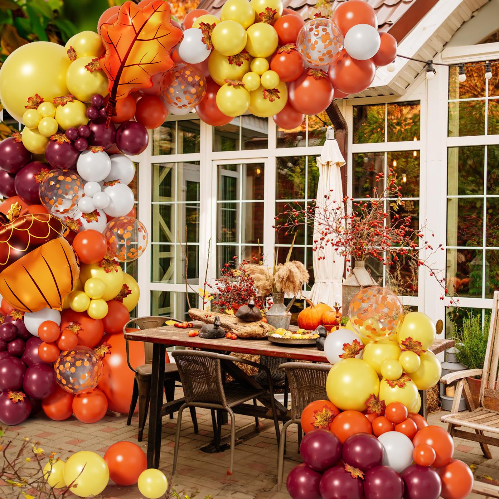 AobkDeco 189 pcs Fall Balloons Garland Arch Kit Fall Decorations Orange Burgundy White balloons for Thanksgiving Autumn Little Pumpkin Baby Shower Decorations with Fall Maple Leaves