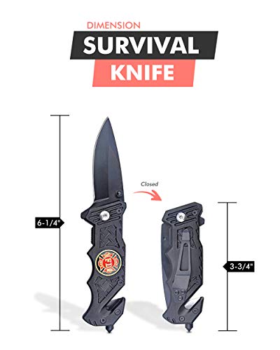 Barton Outdoor 6.25 Inch Fire Fighter Folding Survival Knife with Inlay Fire Fighter Emblem, 6 Pack